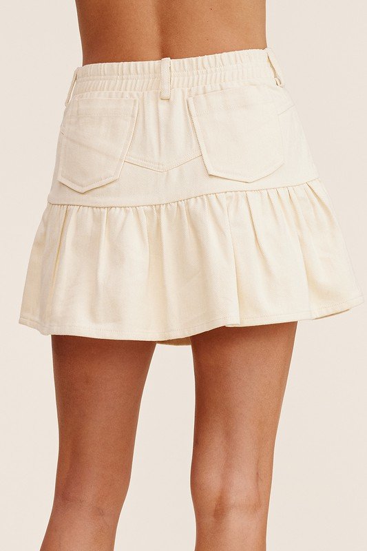 DENIM FLOWY MINI SKIRT - Meraki Boutique