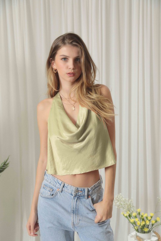 HALTER COWL NECK BACK CUT OUT CROP TOP - Meraki Boutique